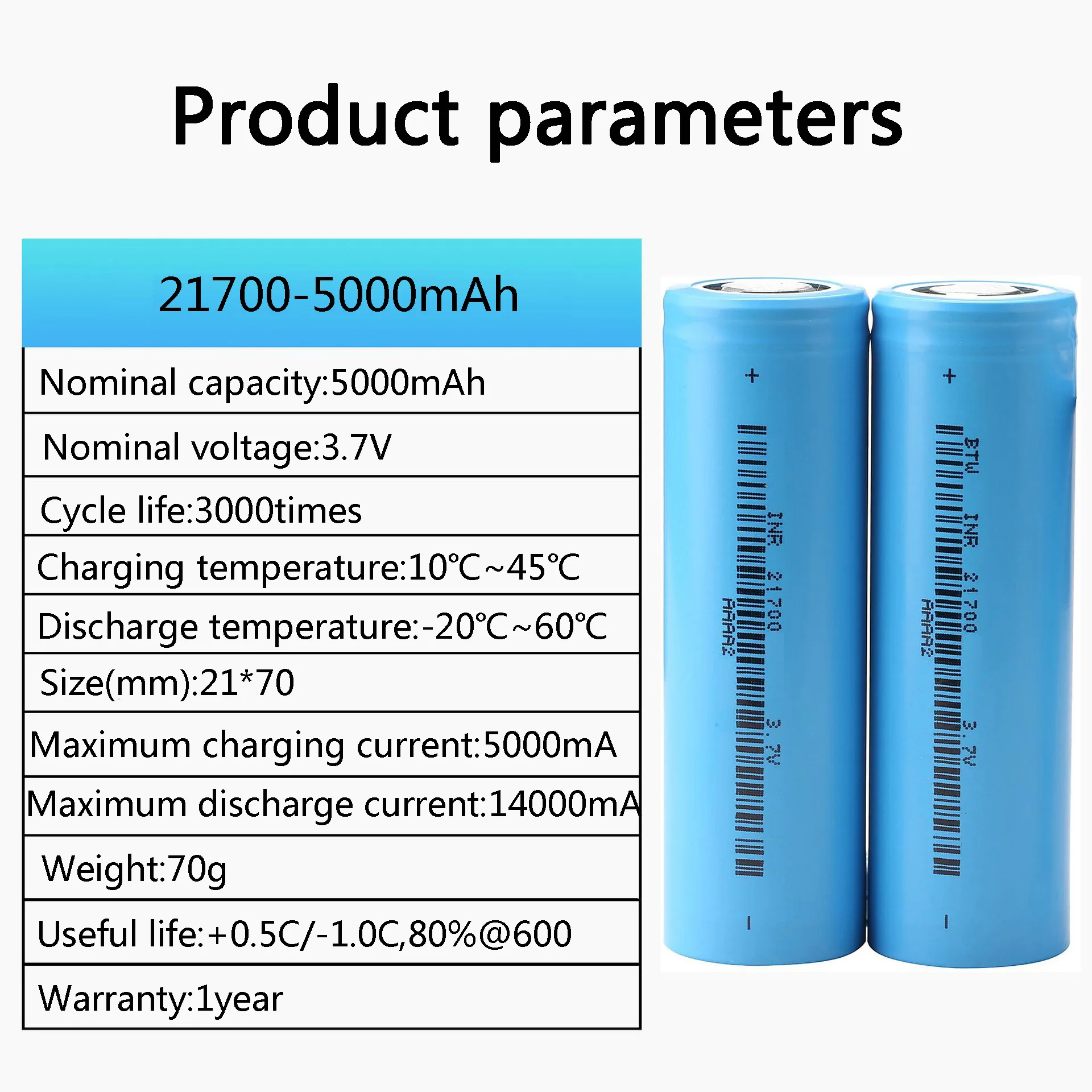 Lithium Li-Ion Battery 21700 - 3.7V 4800mah - 3000 Cycles