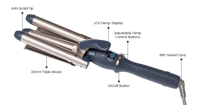 Triple Hair Waver Rose Gold Titanium Triple Barrel Hair Curling Iron ...