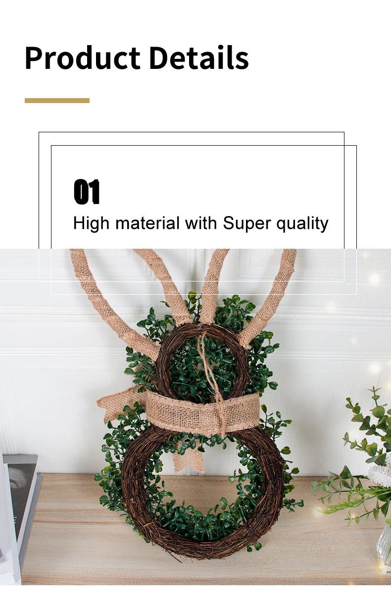 18 Inch Spring Bunny Wreath Hemp Rope Mixed Eucalyptus Leaf Artificial ...