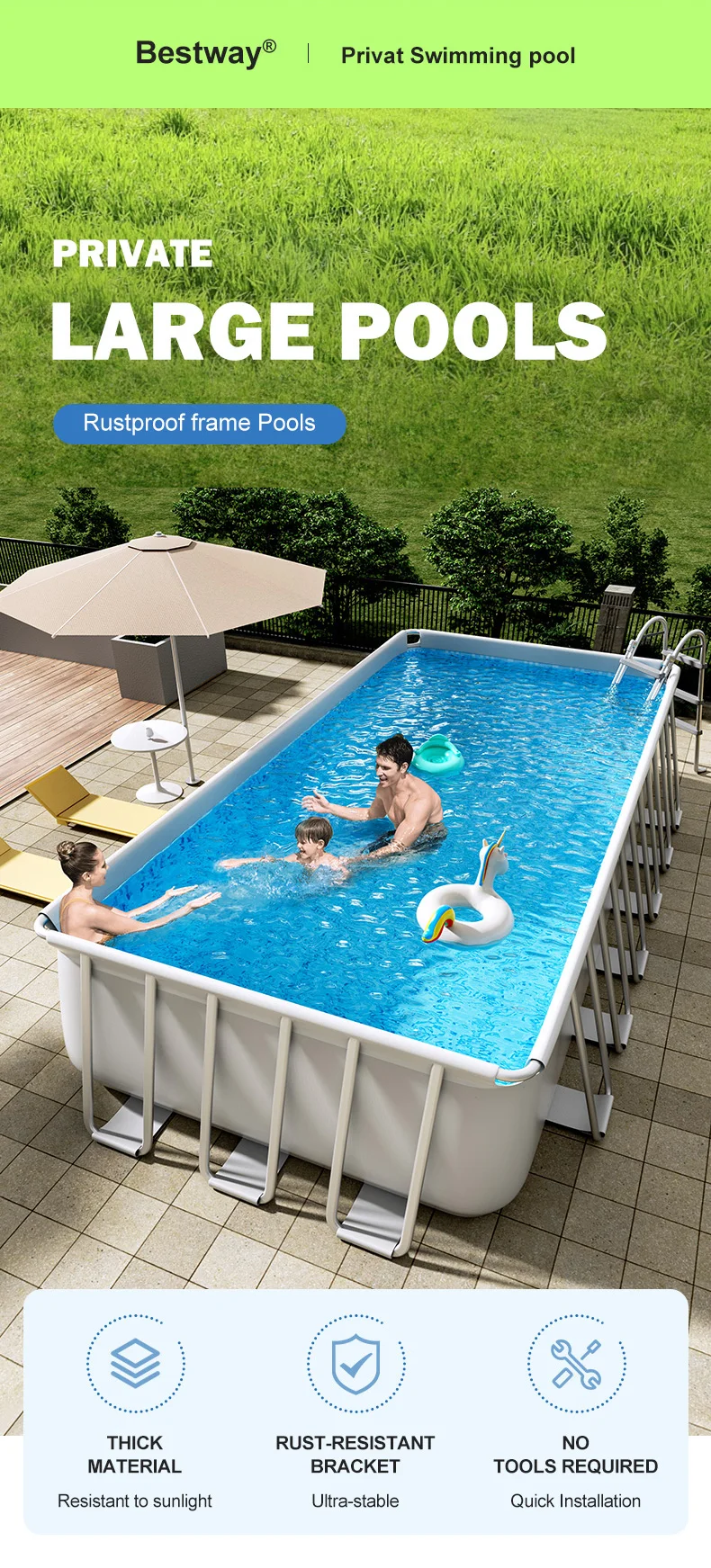 bestway 56629 Hot Style Above Ground Stainless Steel 2.82m X 1.96m X 84cm Large Rectangular ...