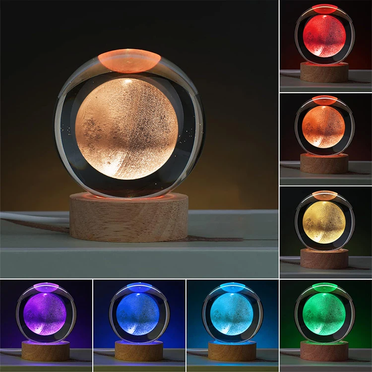 Moon Glass Ball Wooden Base Decoration Birthday/Christmas Gift ...