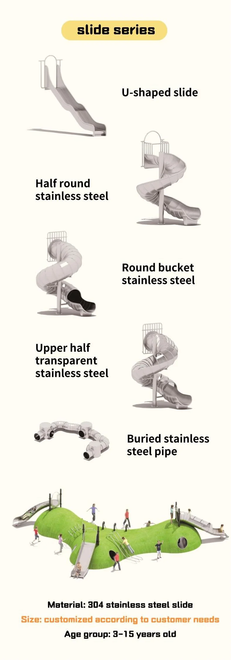 Semi-transparent Outdoor Children Playground Equipment Safety Stainless ...