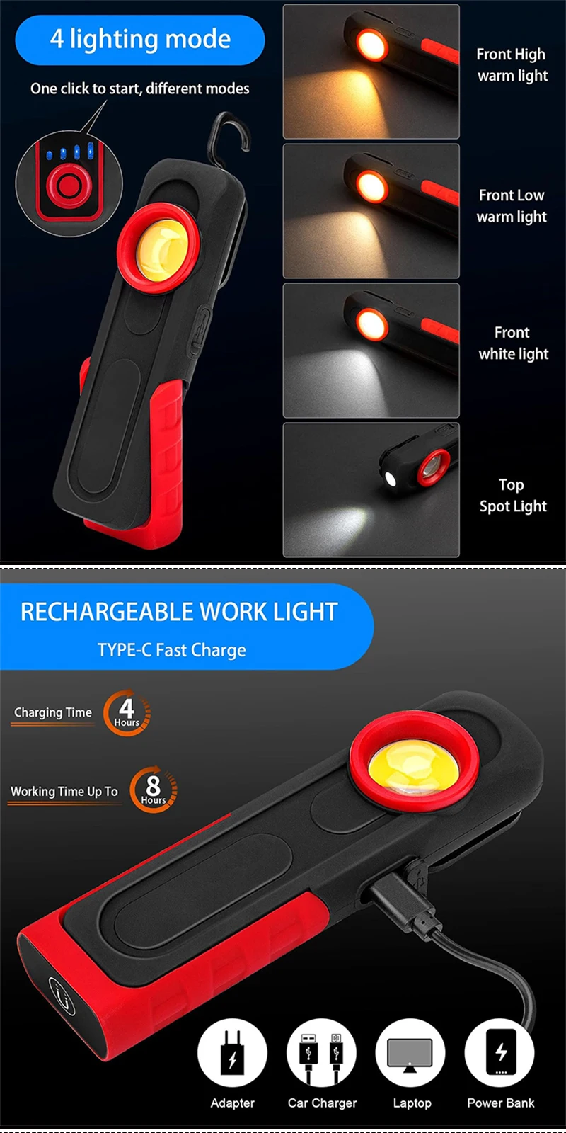 500 Lumens Rechargeable Magnetic LED Work Light with Clip| Alibaba.com
