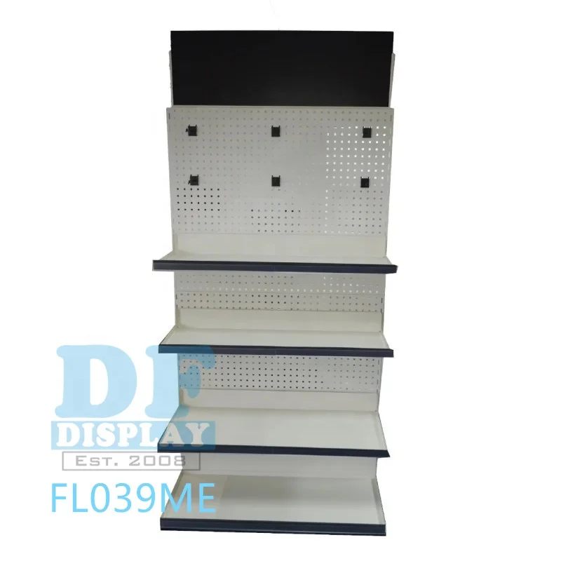 Perforated Wall Bay System With Hooks & Shelves Pegboard Display Stand ...