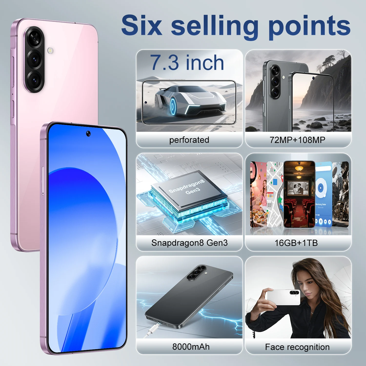 Brand New A56 5G Smartphone 7.3 Inch Face Unlock 16GB+1TB Android 14 72 ...