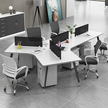 Office Modular Workstation 5 Person Office Desk 120 Degree Office Work ...