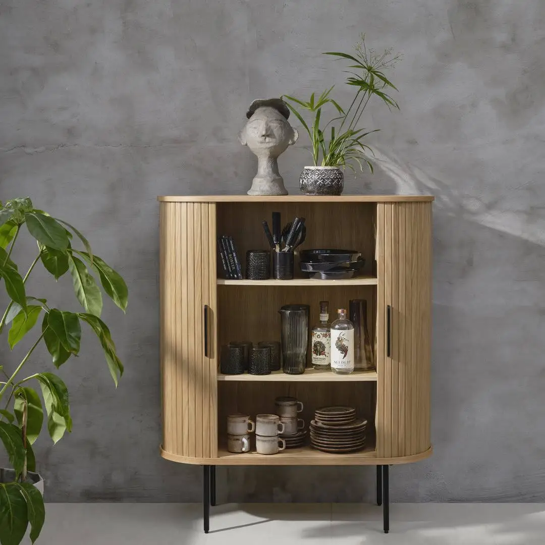 Modern Sideboard Storage Cabinet with Slatted & Sliding Doors