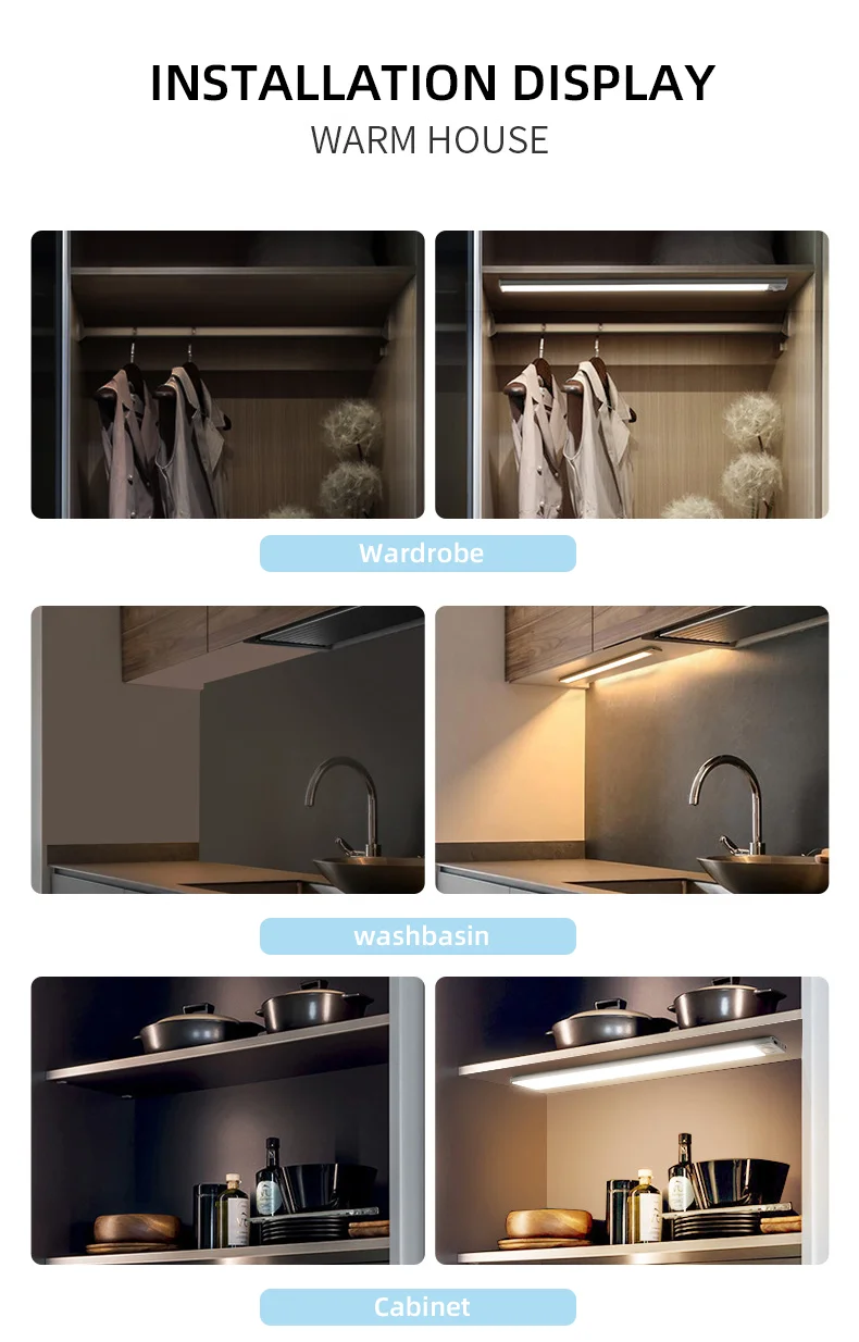 Magnetic Wireless Rechargeable Motion Sensor Wardrobe Closet Kitchen ...