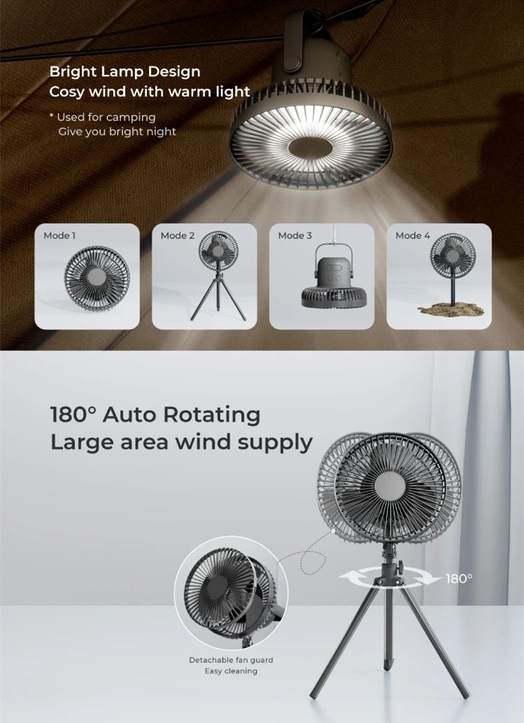 Outdoor Camping Tent Ceiling Fan LED Light Portable Desktop Fan Silent ...