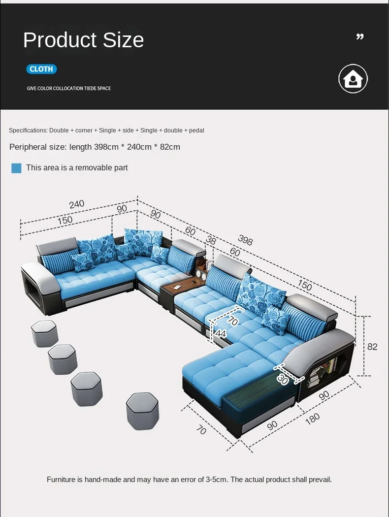 Royal Sofa Set - Comfortable Shape Fabric Sectional Sofa