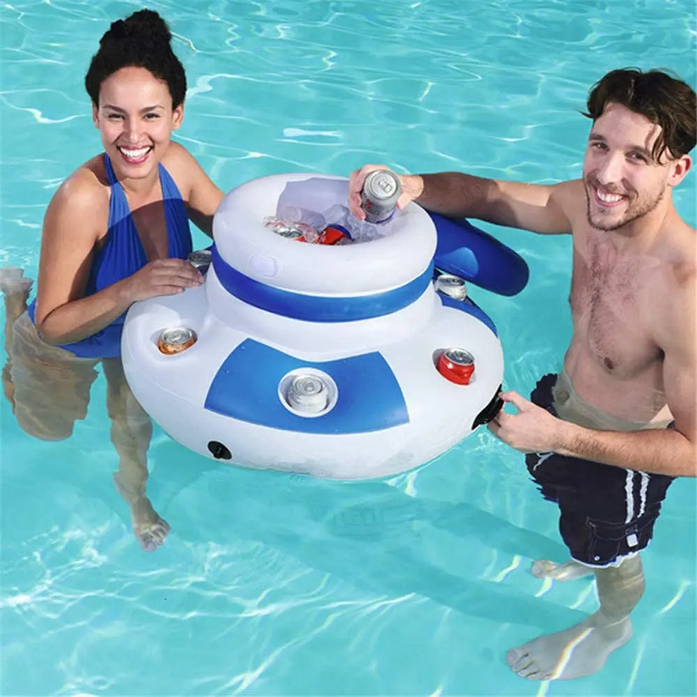6 Cup Holders Inflatable Ice Bucket Floating Island Beer Drink Ice ...