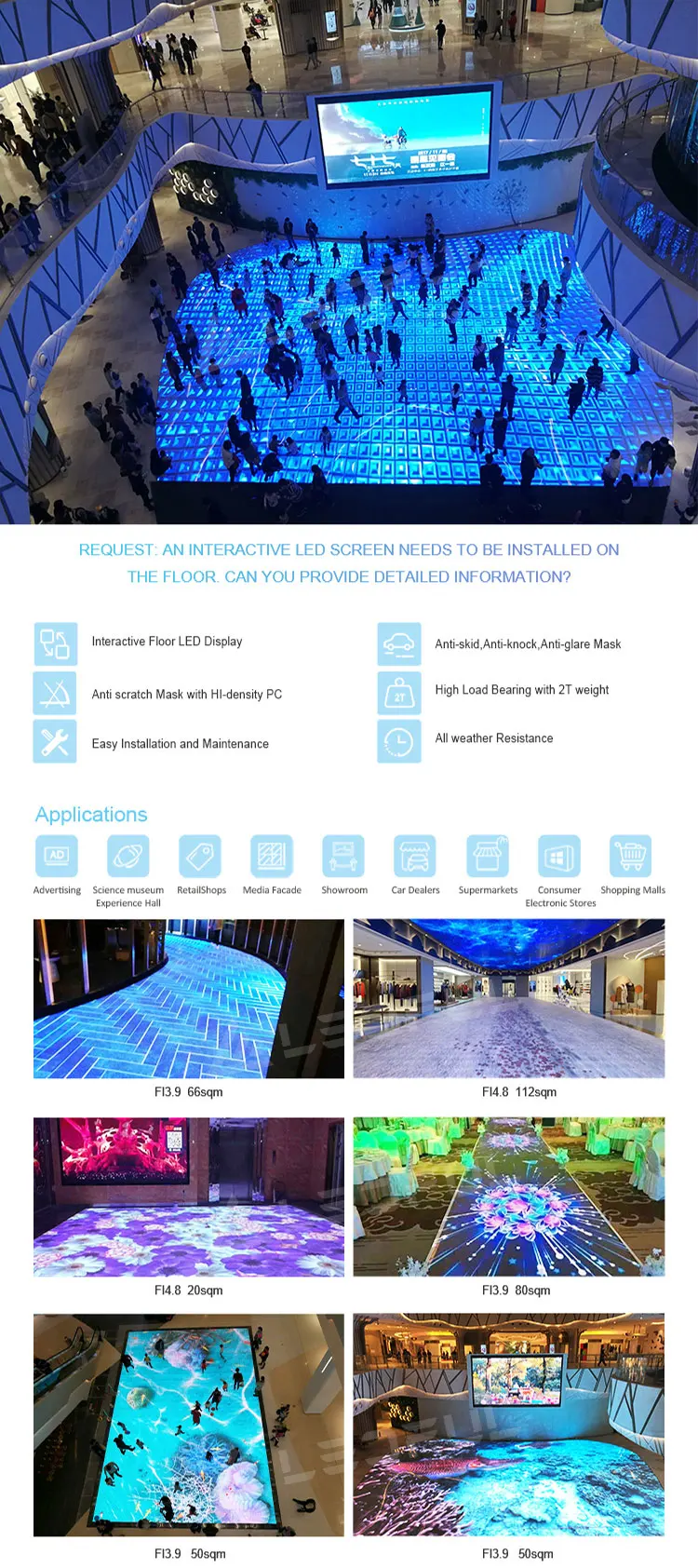 China New Wedding Party Stage Interactive LED 3D Dance Floor