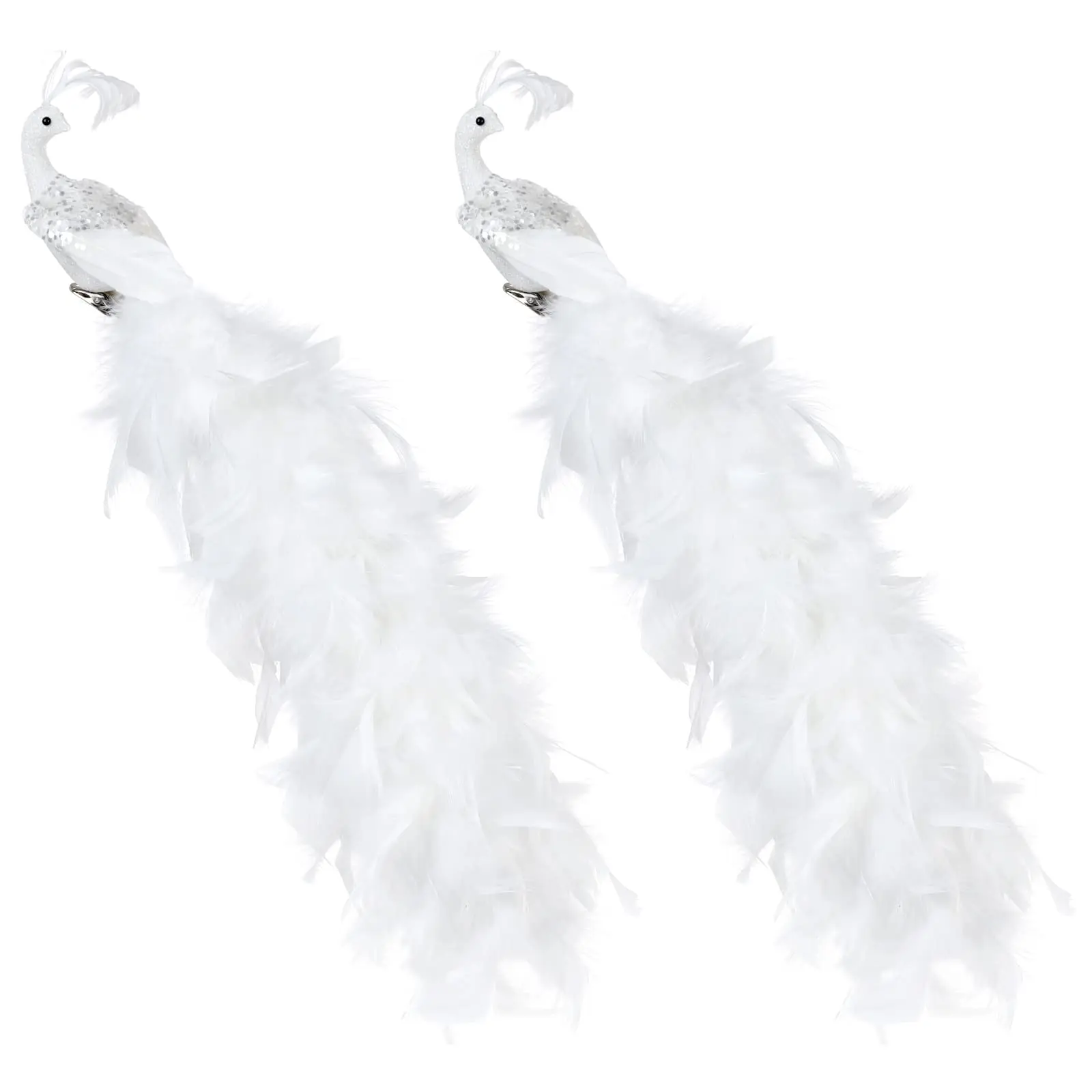 Long Tail White Peacock Feather Clip - Christmas Decor