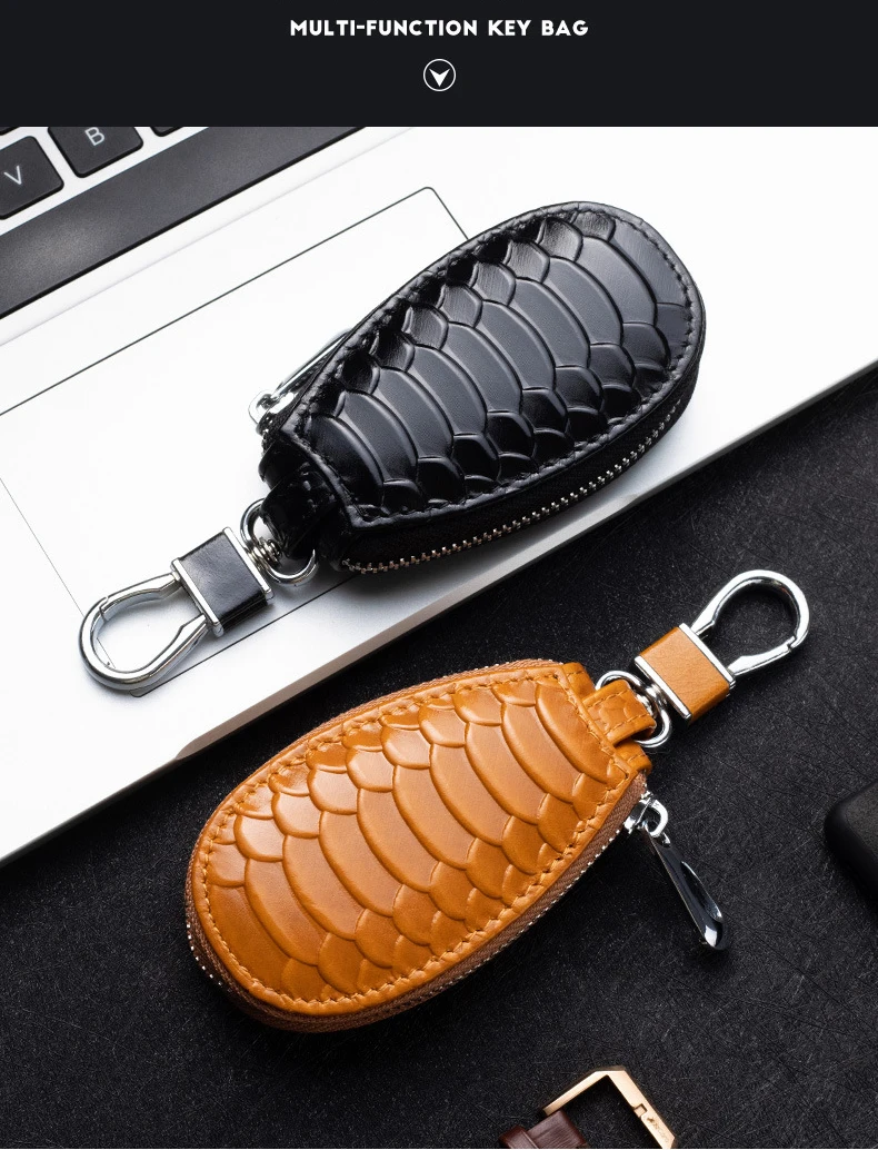 Classic Leather Texture Snake Print Car Key Cover Men Women Car Keys ...