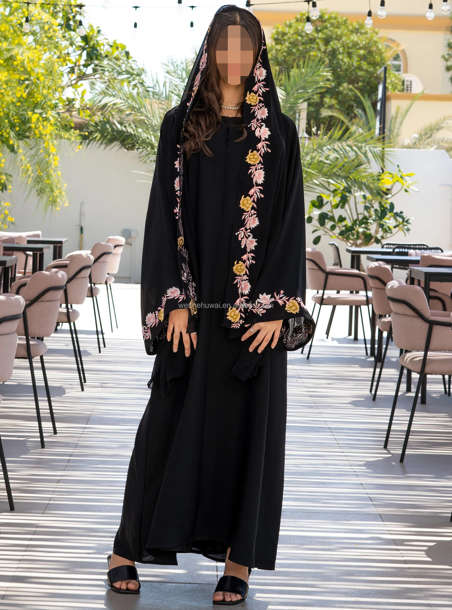 Customized New Abaya Design Islamic Embroidery Black Abaya Sheila Dubai ...