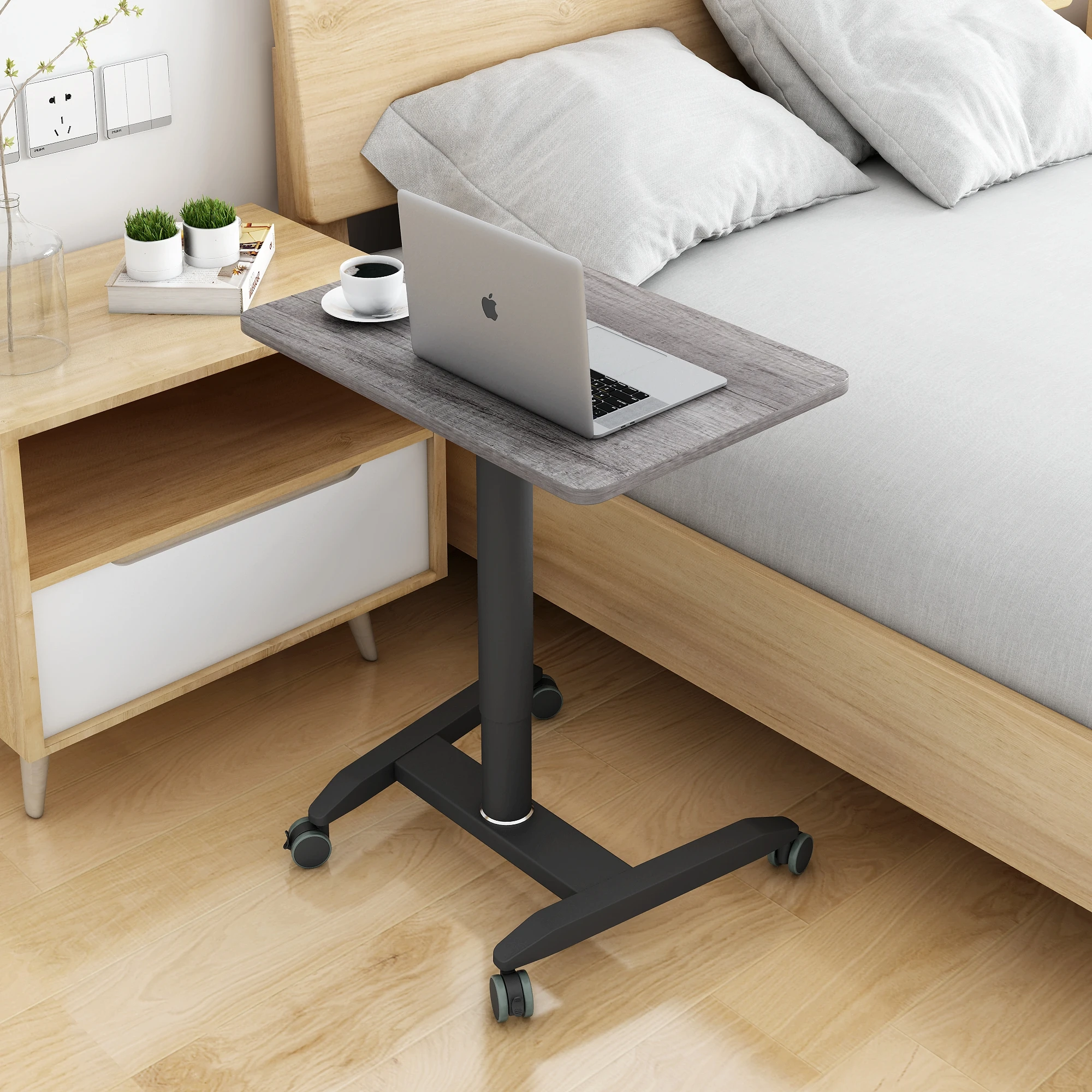 Height Adjustable Ergonomic Sit To Stand White Computer Desk With Brake ...