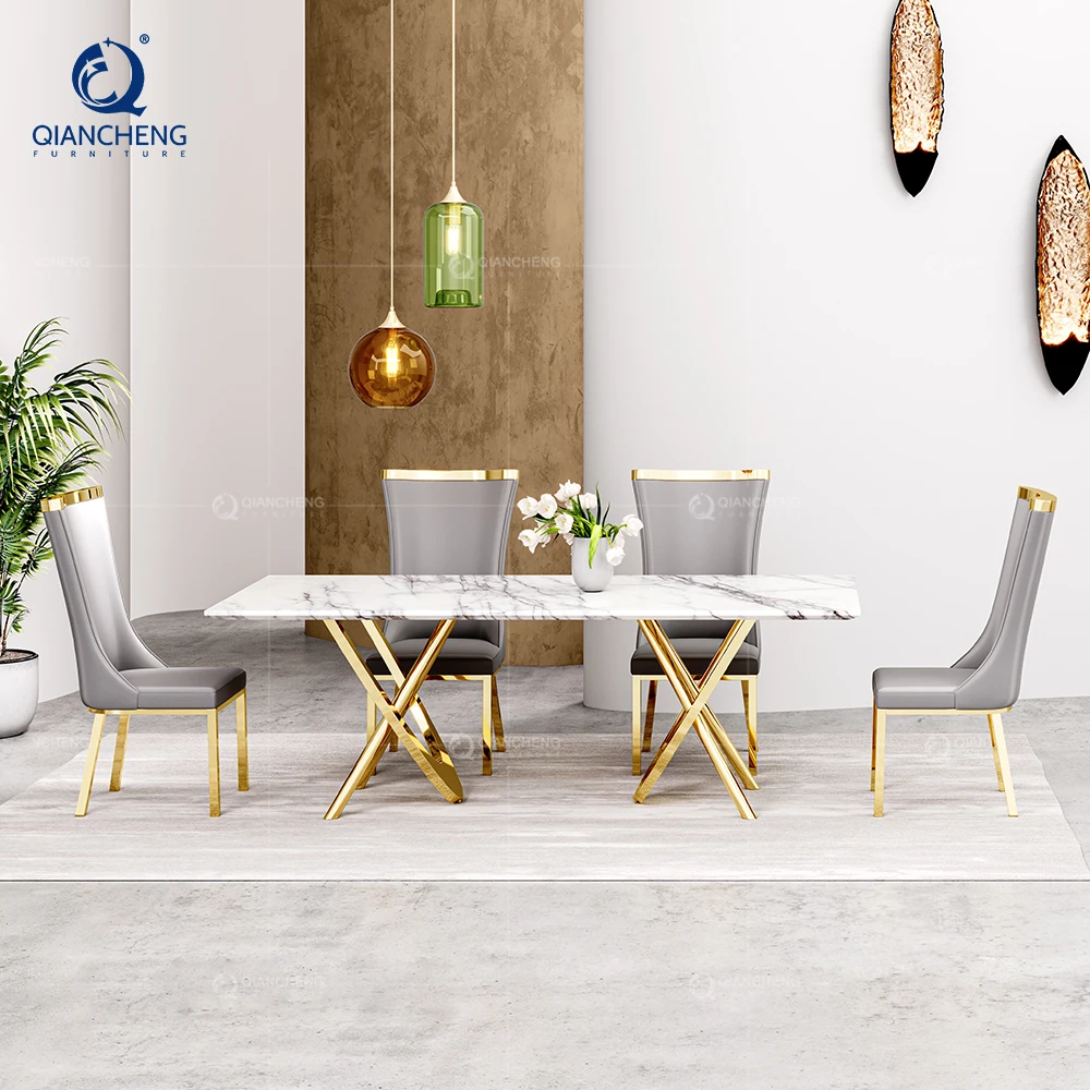 Qiancheng Minimalist Complete Marble Dining Set 200cm Luxus Esstisch ...