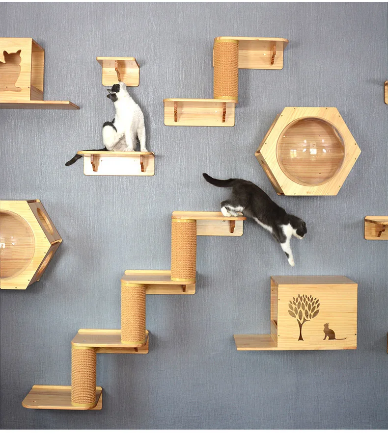 Cat Climbing Frame Solid Wood Diy Platform Cat Wall House Climb Track ...
