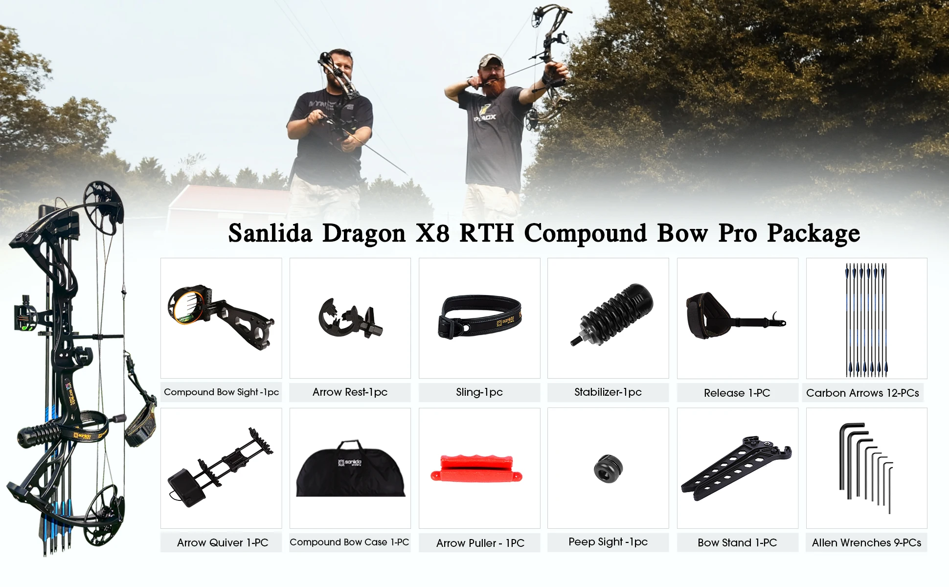 Sanlida Archery Dragon X8 Rth Compound Bow Kit For Adults And Teens 18-31 Inch Draw Length 0-70 ...