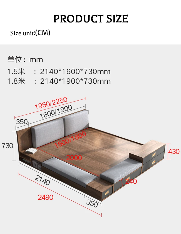Ekintop Bedroom Furniture Japanese Tatami Bed Wooden Bed Frame Queen ...