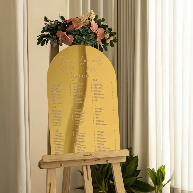 Customized Arch Acrylic Mirror Seating Chart for Weddings