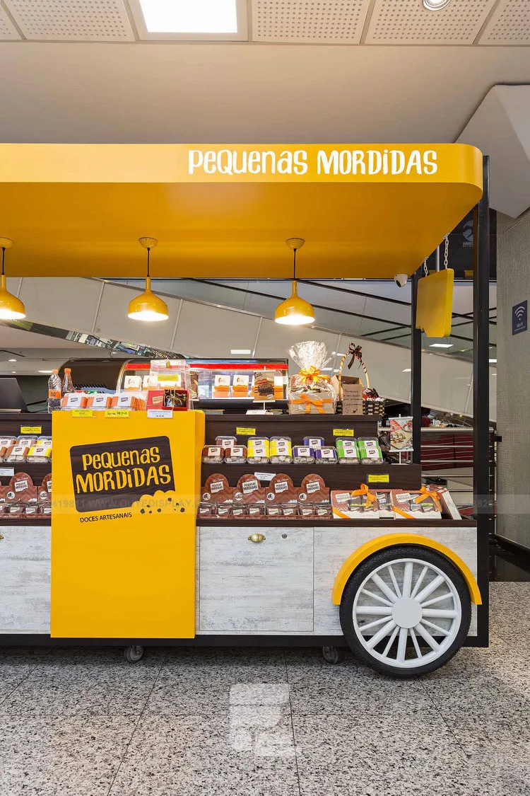 Customized Logo Wooden Large Food Cart with LED Light Kiosk Mall Stand ...