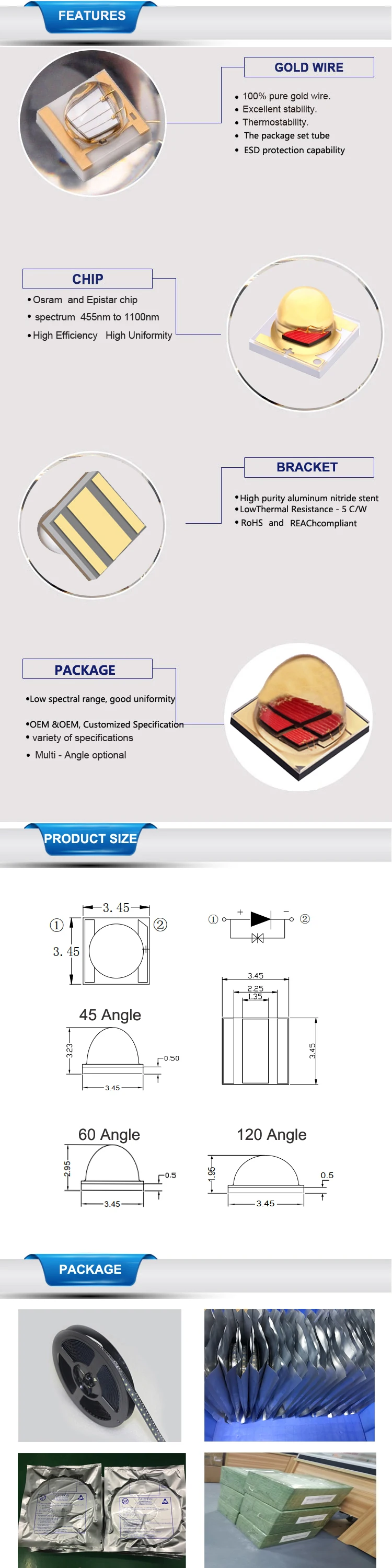 3535 Far Red Infrared Emitters 1w 3w 700nm 740nm 750nm 780nm 808nm ...