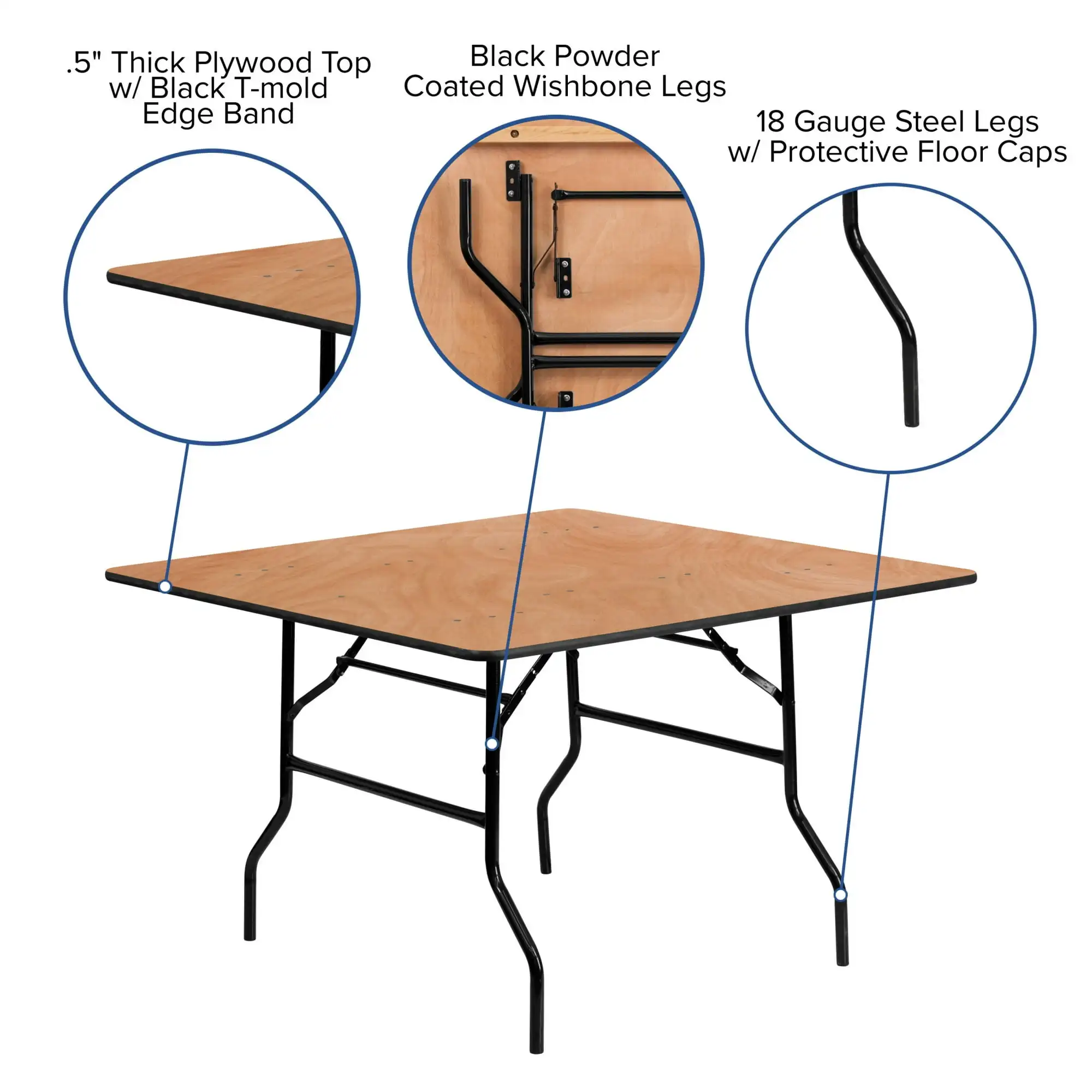 AJUNION 4ft Square Folding Dining Wedding Table Metal Frame Folding ...