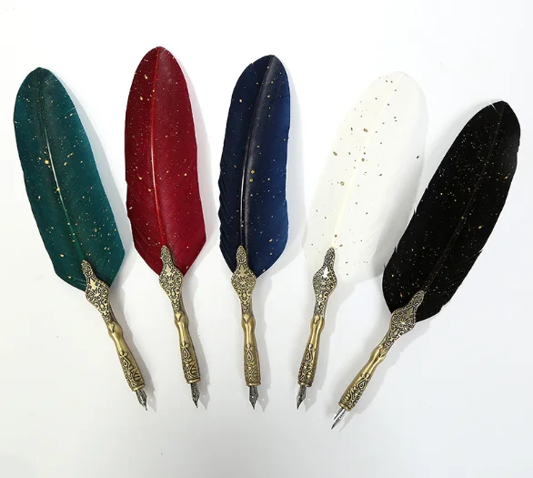 Personalized Gold Feather Vintage Antique Quill Pen Set Calligraphy Pen ...