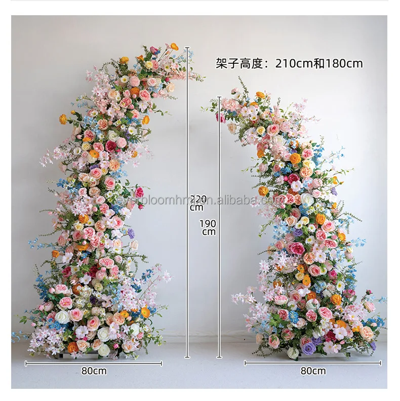 A025 Wedding Rose Horn Arch Backdrop White Green Flower Runner Rose Row ...