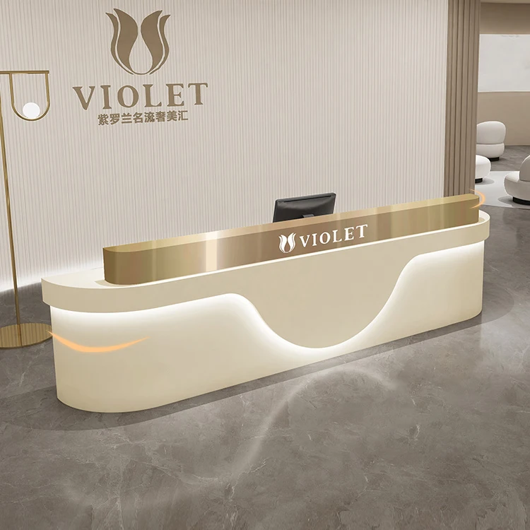 White Gold Reception Desk Beauty Salon Checkout Counters Glitter Nail ...