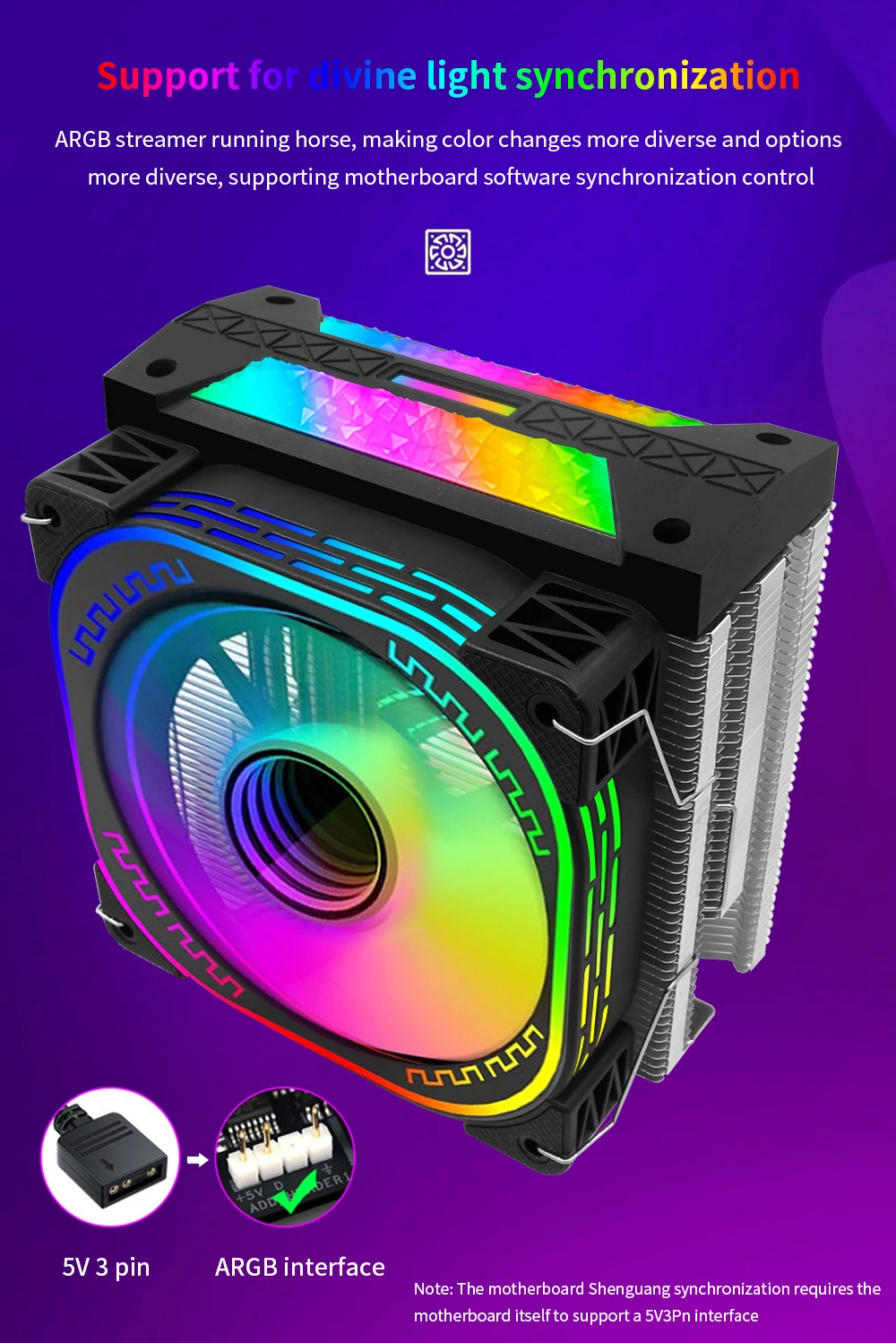 TISHRIC 120mm ARGB CPU Cooler Fan 4 Heat Pipe 4Pin PWM Intel LGA2011 ...