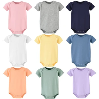 100% Cotton Plain Baby Romper Knitted Newborn Baby Clothes Short Sleeve ...