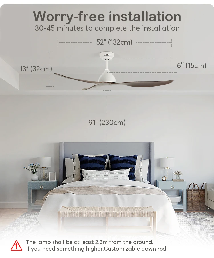 1stshine Ceiling Fan Home Brown ABS Blades 52 Inches Energy Saving Dc ...