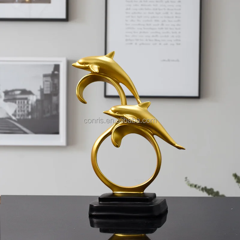 Modern Design Golden Handicraft Ornaments Desktop Table Large Dolphins ...