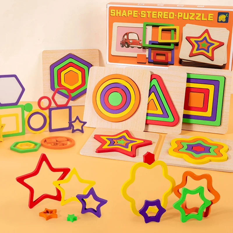 Educational Stacking Wooden Shape Sorter Stacker For Kid Montessori ...