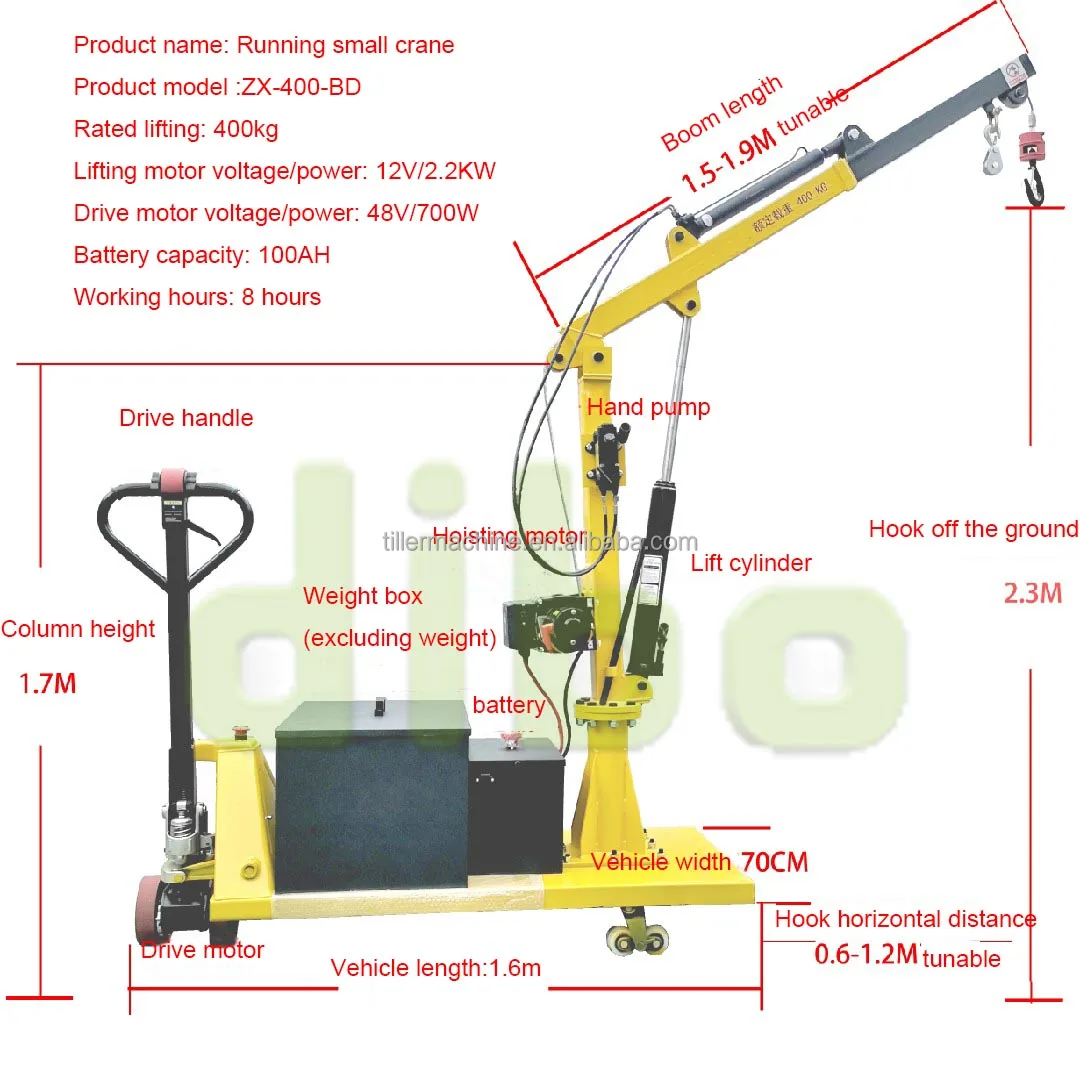 500kg to 3T Portable Foldable Standing Manual Hydraulic Crane