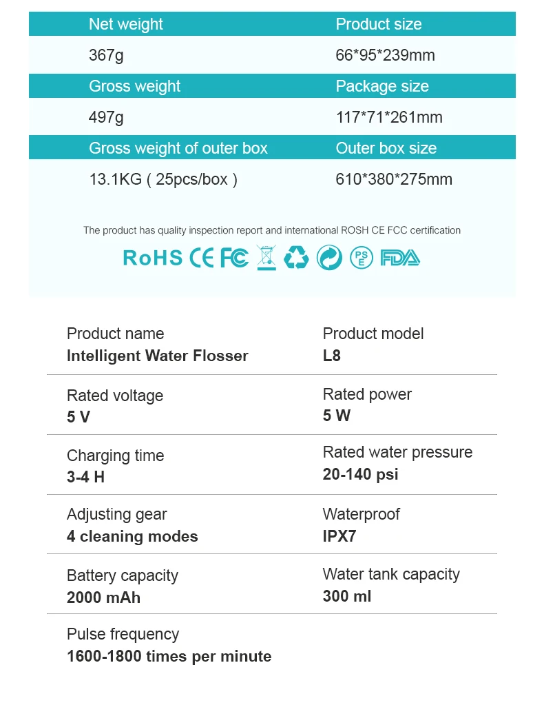 Water Jet Tooth Flossers Rechargeable Cordless Oral Irrigator Electric ...