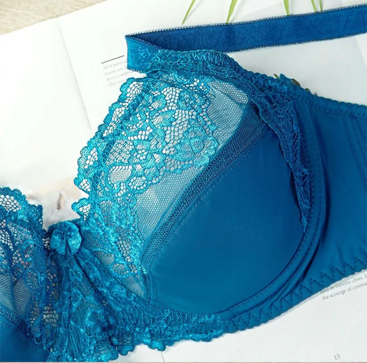 E F Plus Size Big Breast Show Small Push Up Bra Thin Lace Cotton Cup ...