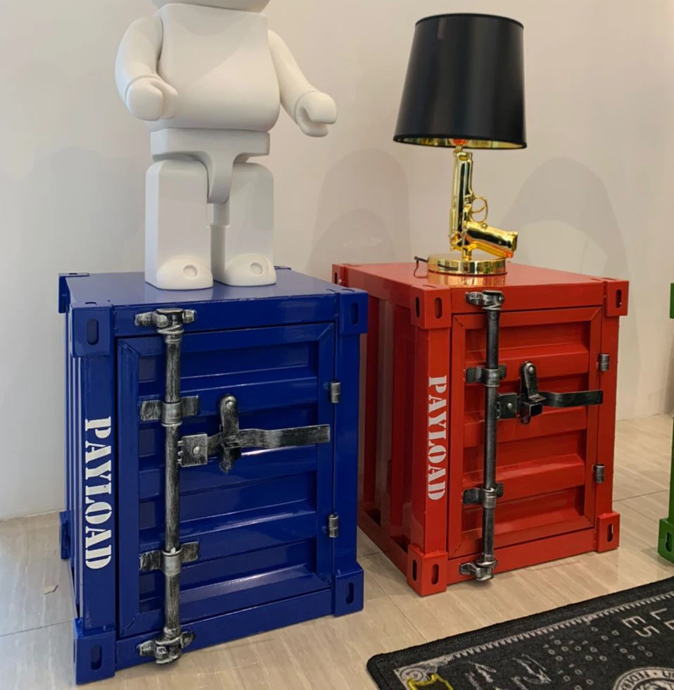 Iron Storage Black Industrial Style Side Table Metal Cargo Shipping ...