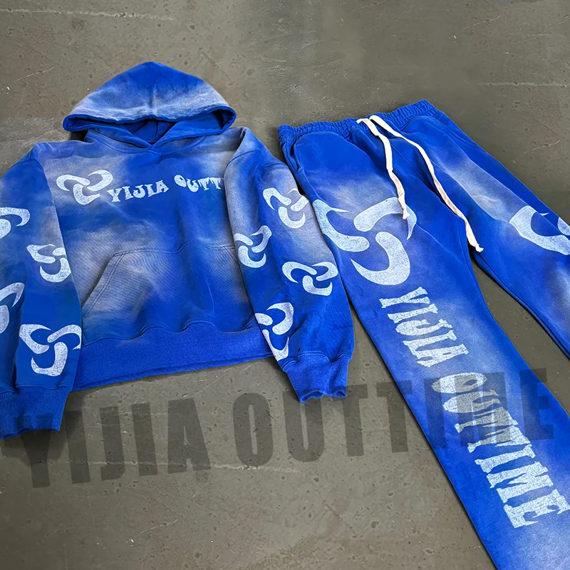Custom Oversized Tracksuit Streetwear Sun Faded Striped Zip up Hoodie ...