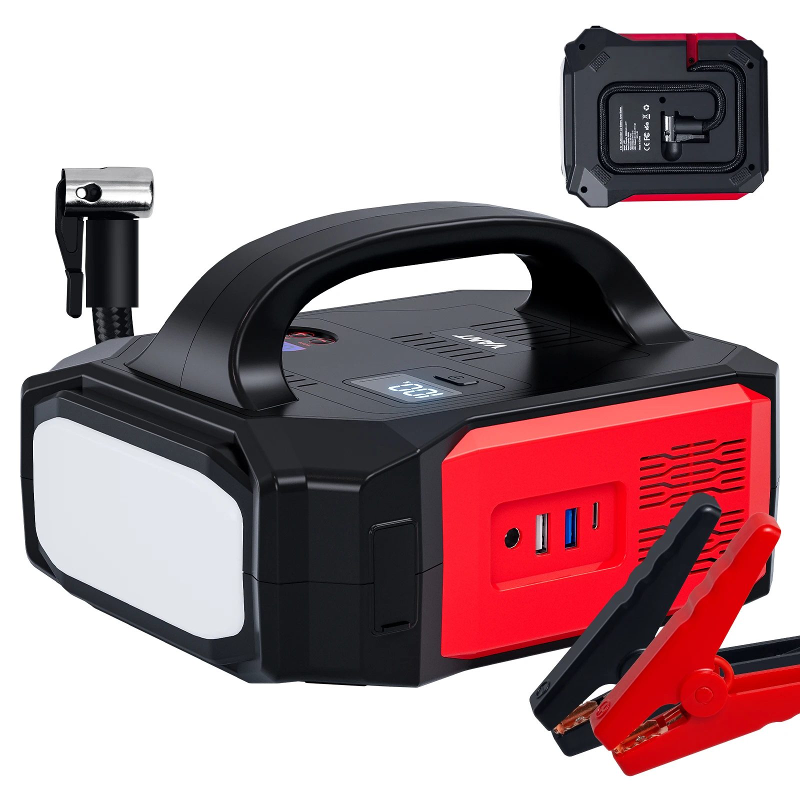 3000a 12v High Capacity Jump Starter Battery With Air Pump Car Battery ...