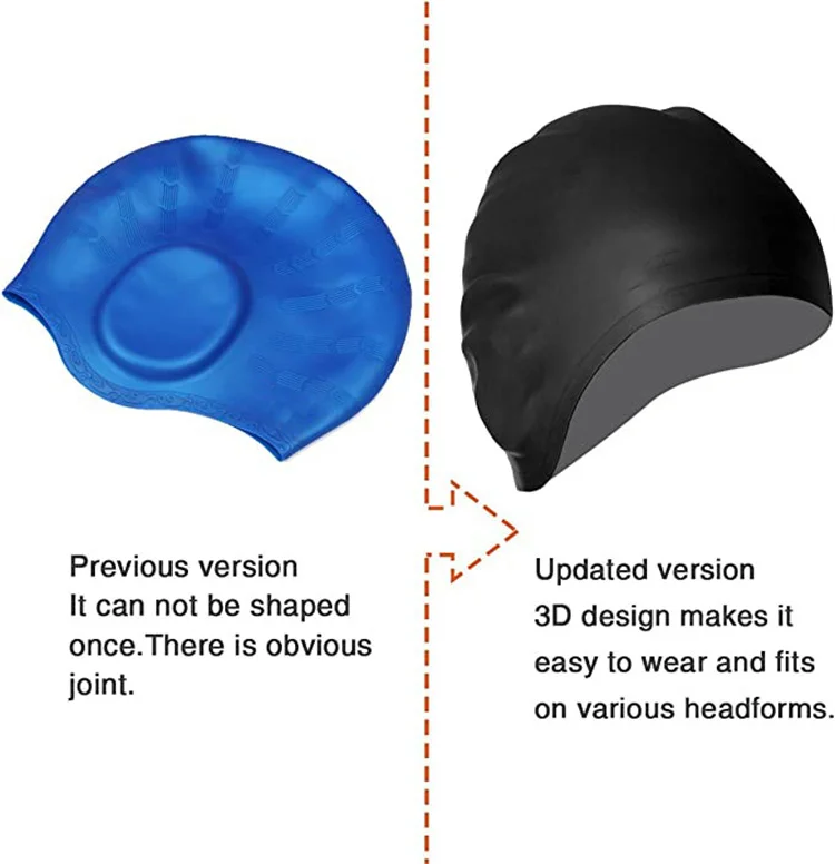 Fashion 100% Silicone Swim Pool Caps Ear Protect Diving Hat Comfortable ...