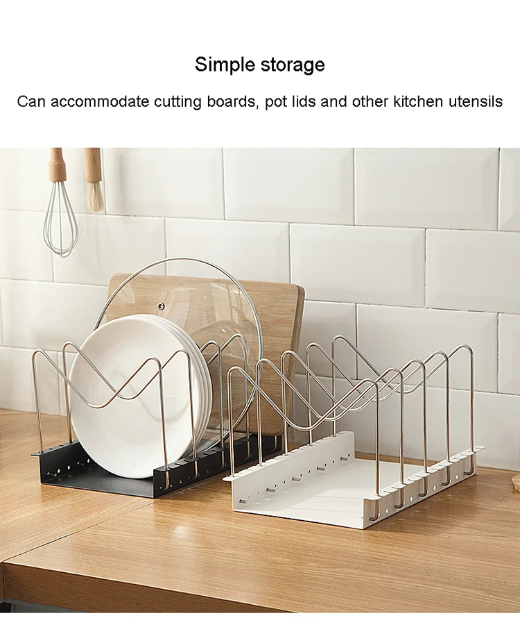 Plate Storage Rack Pot Cover Storage Rack Adjustable Kitchen Cutting ...