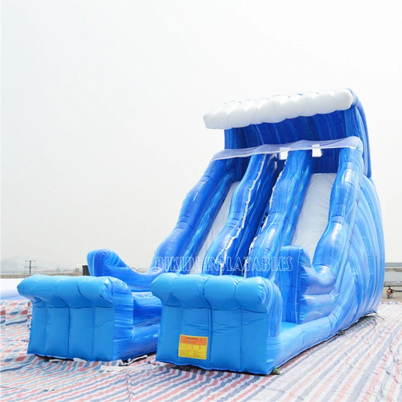 Funny giant inflatable slide, blue crashing dual water slides for kids ...
