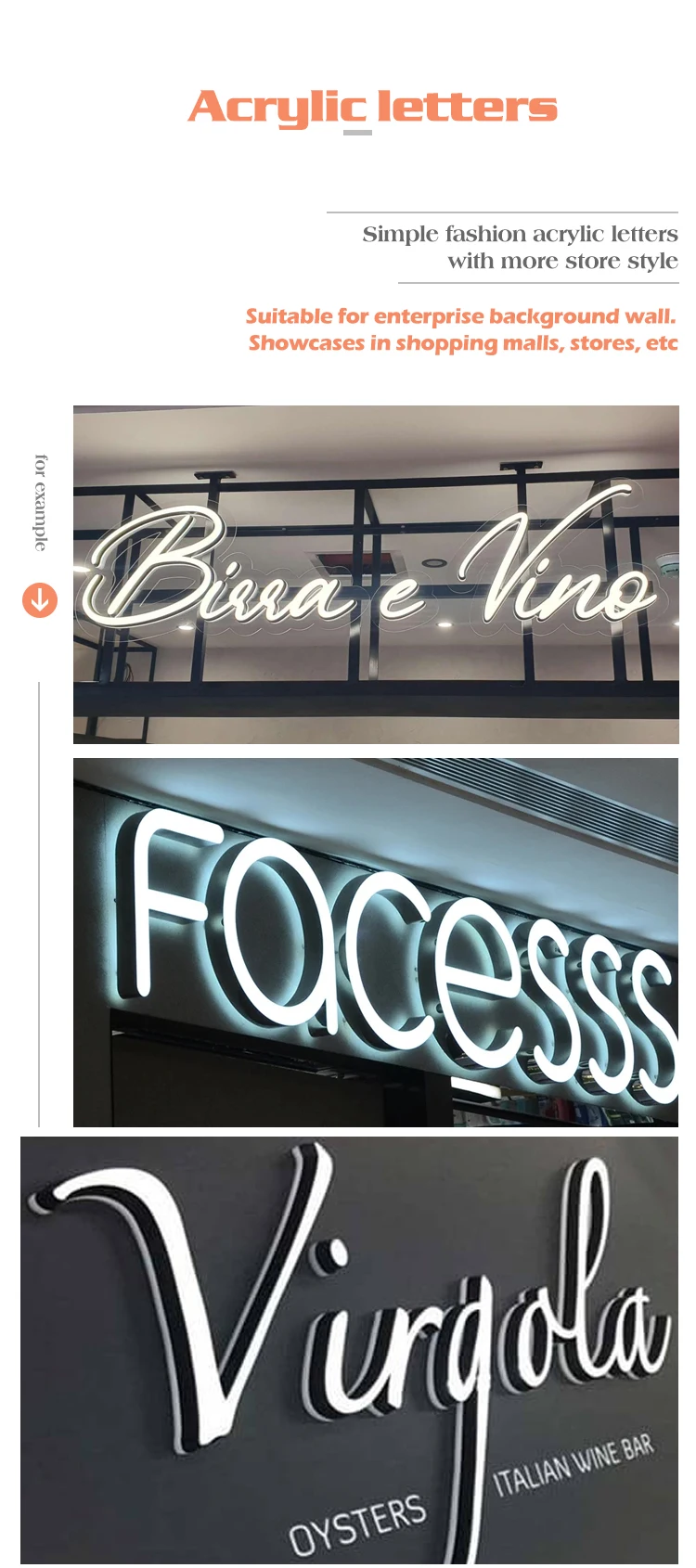 Full Acrylic Led Signboard Fabricated Front Lighted Frontlit ...