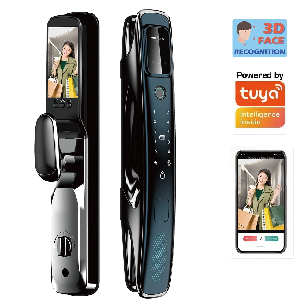 Tuya Wifi 3D face recognition fingerprint lock intelligent door lock premium quality smart door ...