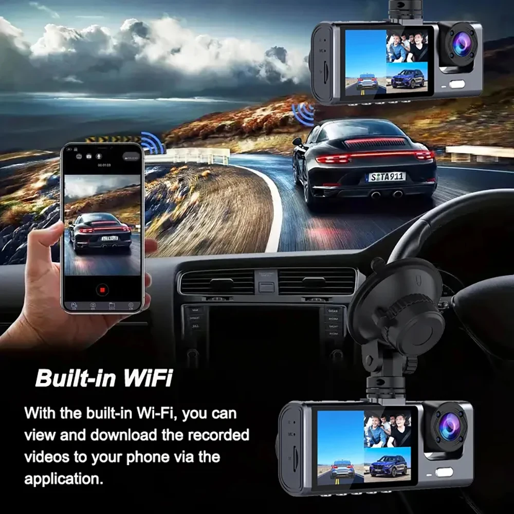 3 Channel Car DVR Wifi Control Camera - 1080P Video Recorder