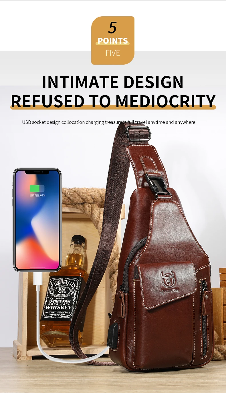 BULLCAPTAIN Men Leather Sling Bag Purse Crossbody Chest Bag Sling ...