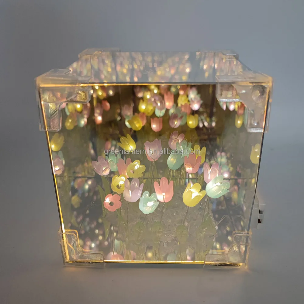 DIY Tulips Mirror Cube Lamp - LED Night Light Simulation
